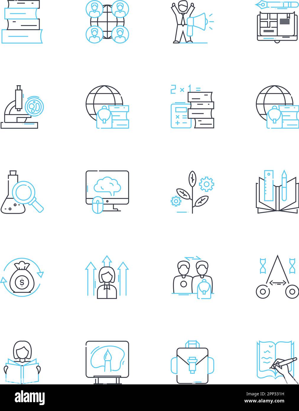 Knowledge thirst linear icons set. Curiosity, Learning, Understanding ...