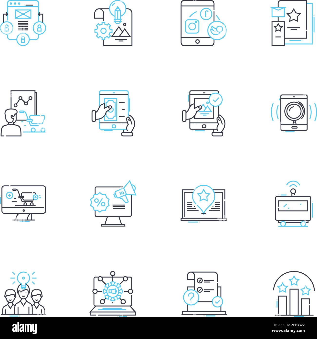 Customer satisfaction linear icons set. Loyalty, Feedback, Quality ...