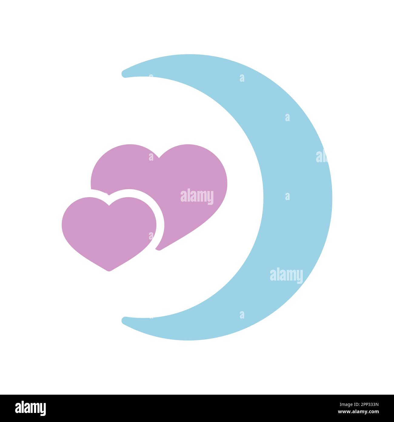 Crescent moon with heart shaped stars isolated glyph icon. Vector ...
