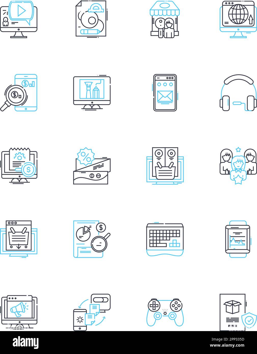 Brand management linear icons set. Strategy, Positioning, Reputation, Identity, Recognition ...