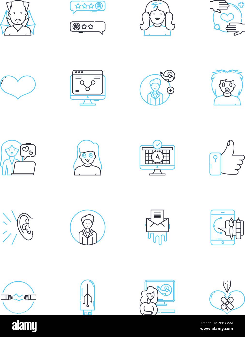Influencer idea linear icons set. Collaboration, Creativity, Influence ...
