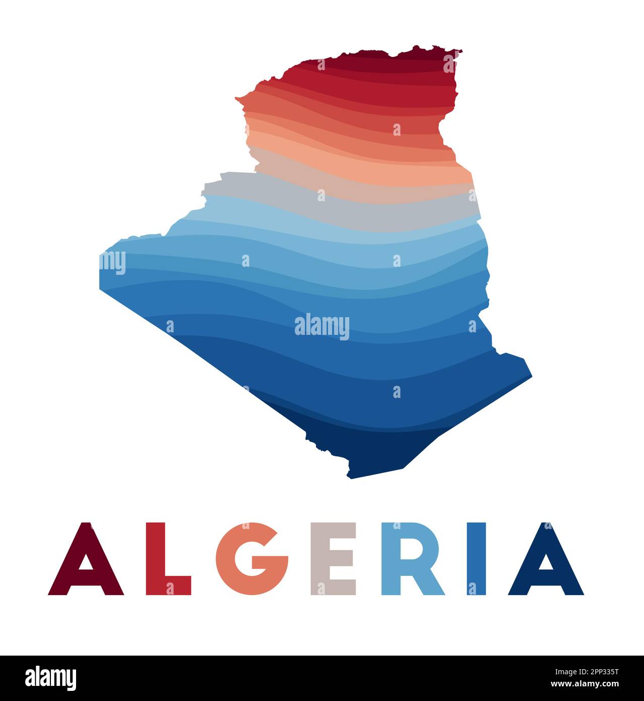 Algeria map. Map of the country with beautiful geometric waves in red ...