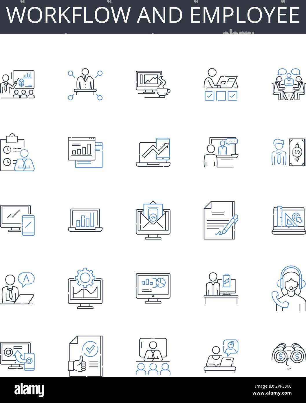 Workflow And Employee Line Icons Collection Strategy And Planning