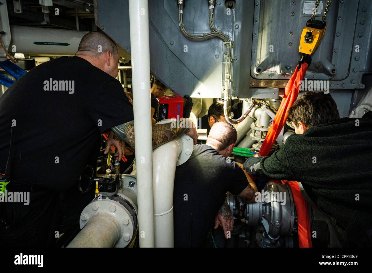 Royal Canadian Navy engineering personnel onboard HMCS Margaret Brooke ...