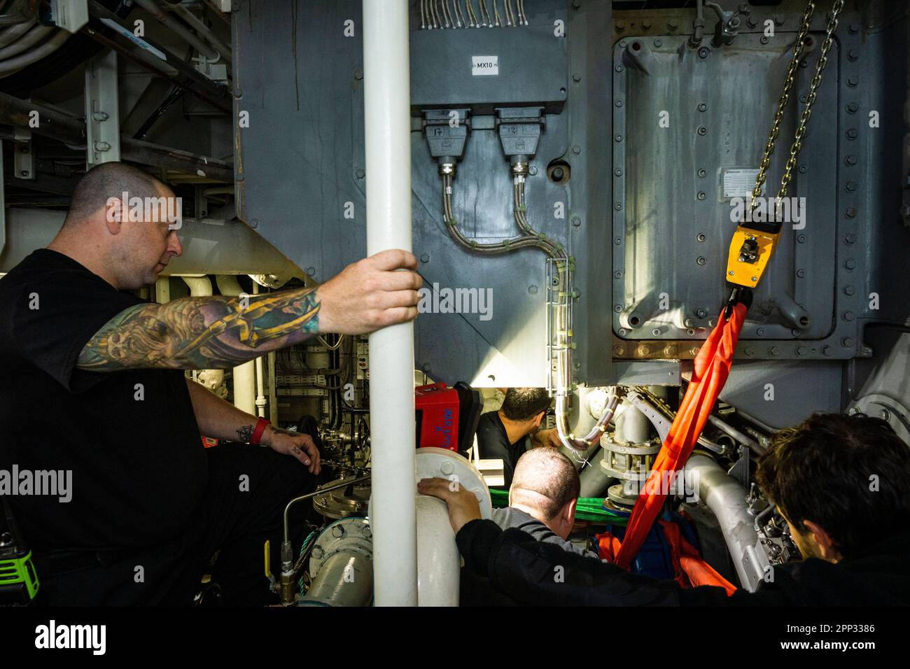 Royal Canadian Navy engineering personnel onboard HMCS Margaret Brooke ...