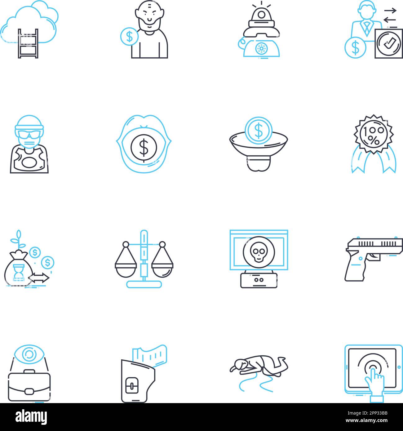 Deception linear icons set. Fraud, Concealment, Deceit, Trickery ...