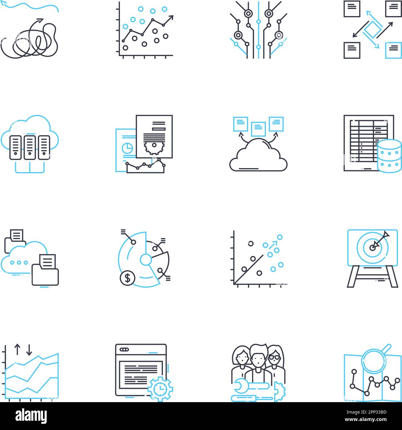 Social communication linear icons set. Conversations, Nerking, Engagement, Sharing ...