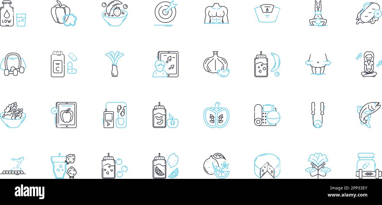 Balanced fitness linear icons set. Wellness, Harmony, Equilibrium ...