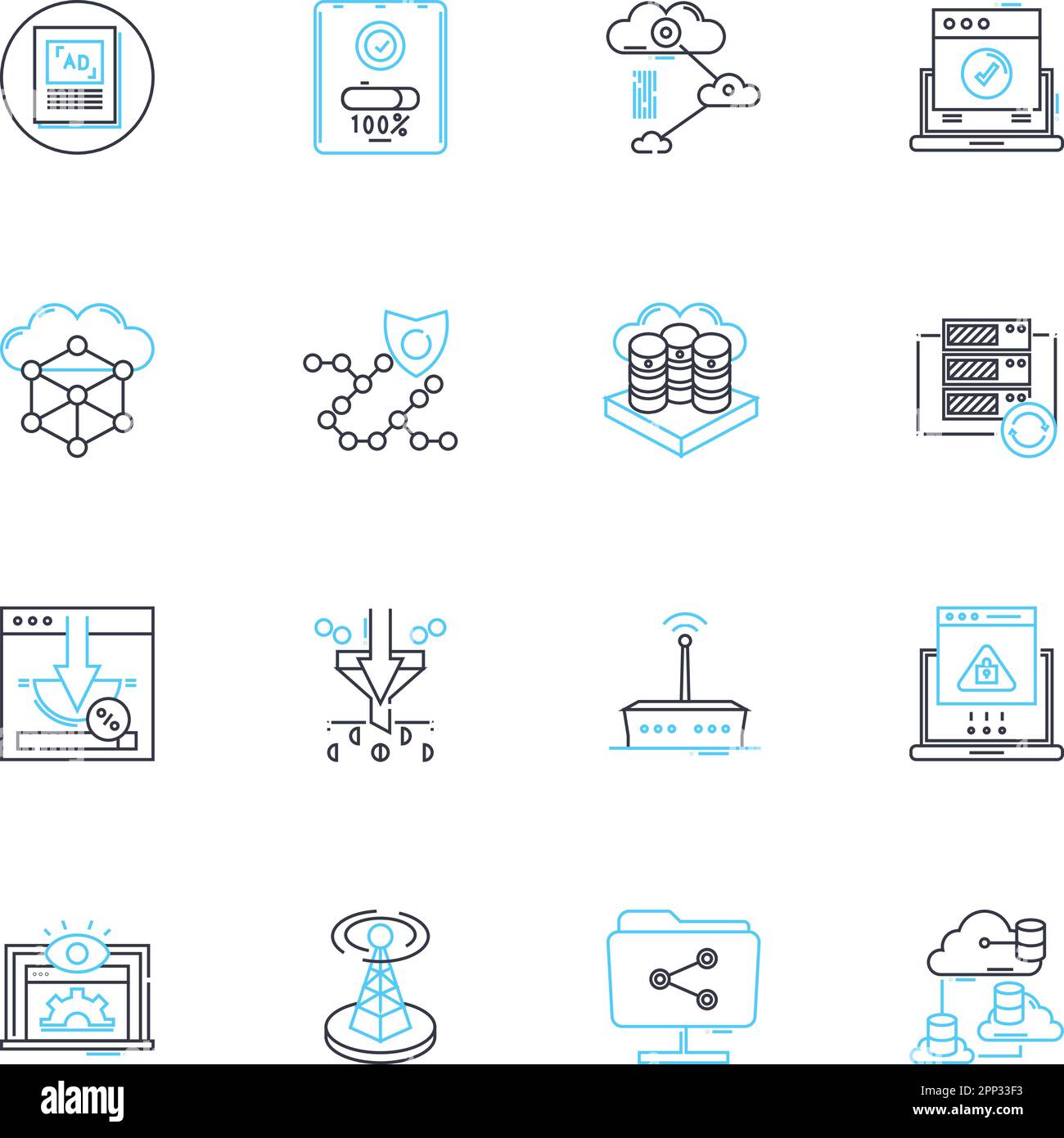 Machine Media Linear Icons Set Robotics Automation Artificial Intelligence Programming