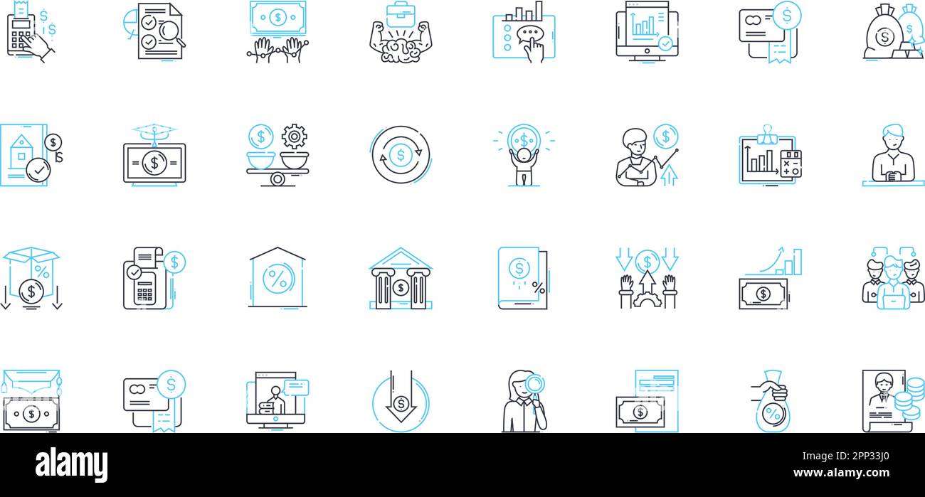 Financial plan linear icons set. Budgeting, Investing, Savings ...