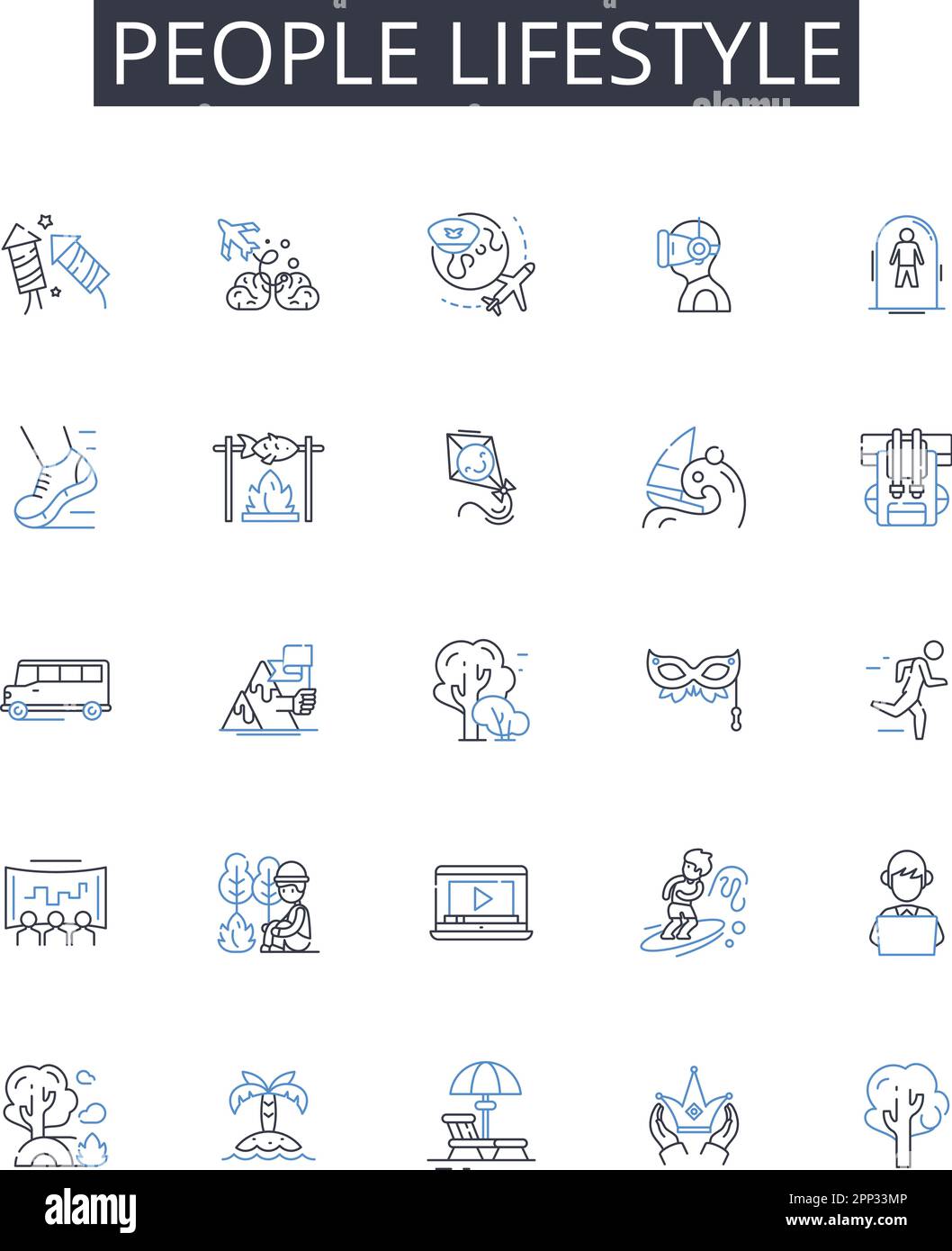 People lifestyle line icons collection. Life events, Human existence, Social behavior, Personal ...
