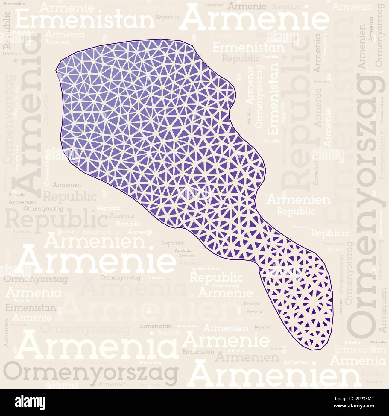 ARMENIA map design. Country names in different languages and map shape ...
