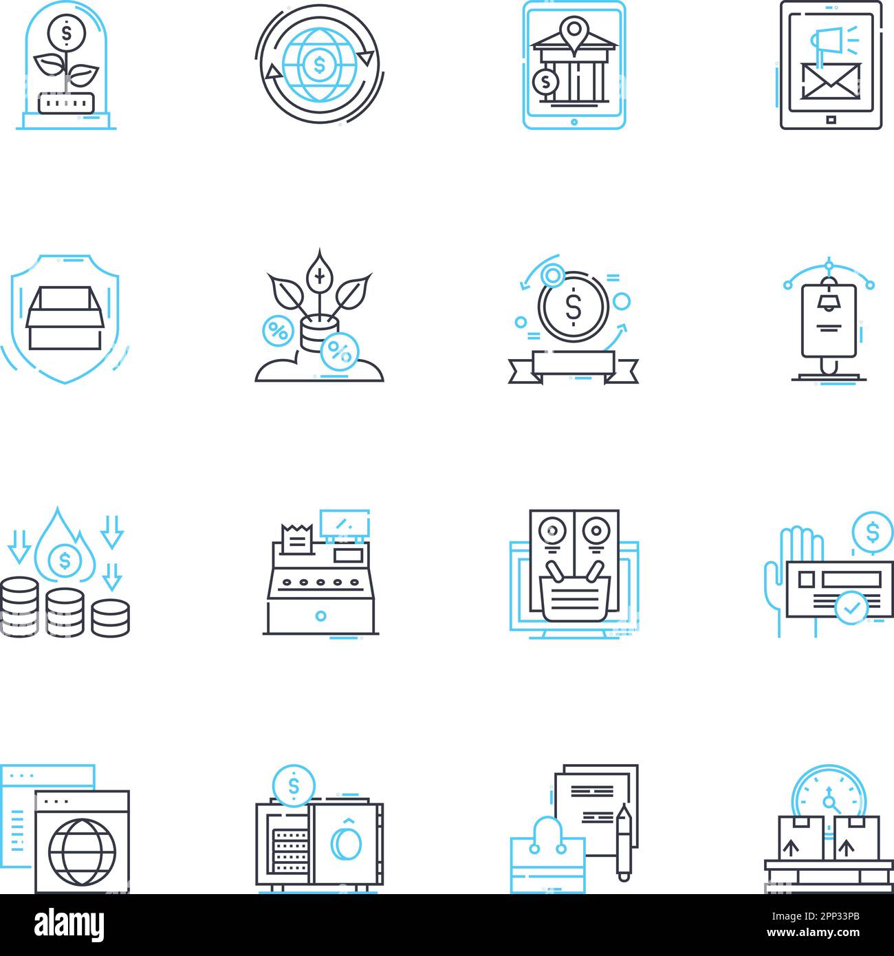 Financial success linear icons set. Prosperity, Wealth, Abundance ...