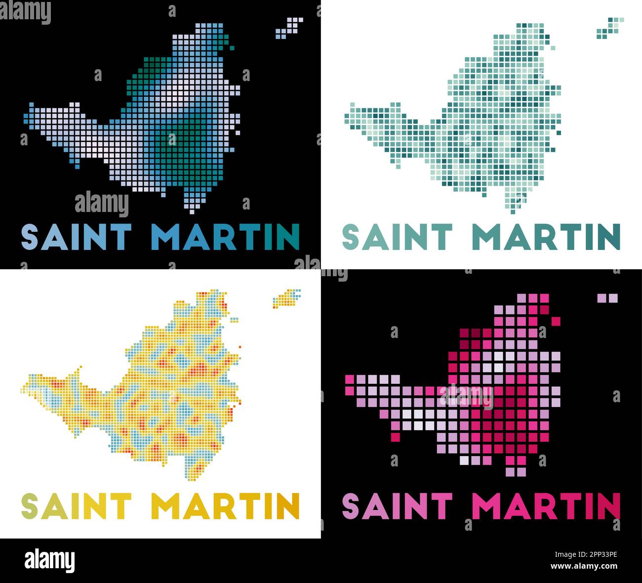 Saint Martin map. Collection of maps of Saint Martin in dotted style ...