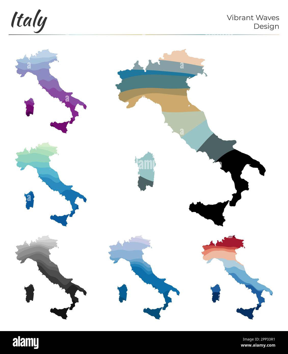 Set of vector maps of Italy. Vibrant waves design. Bright map of ...