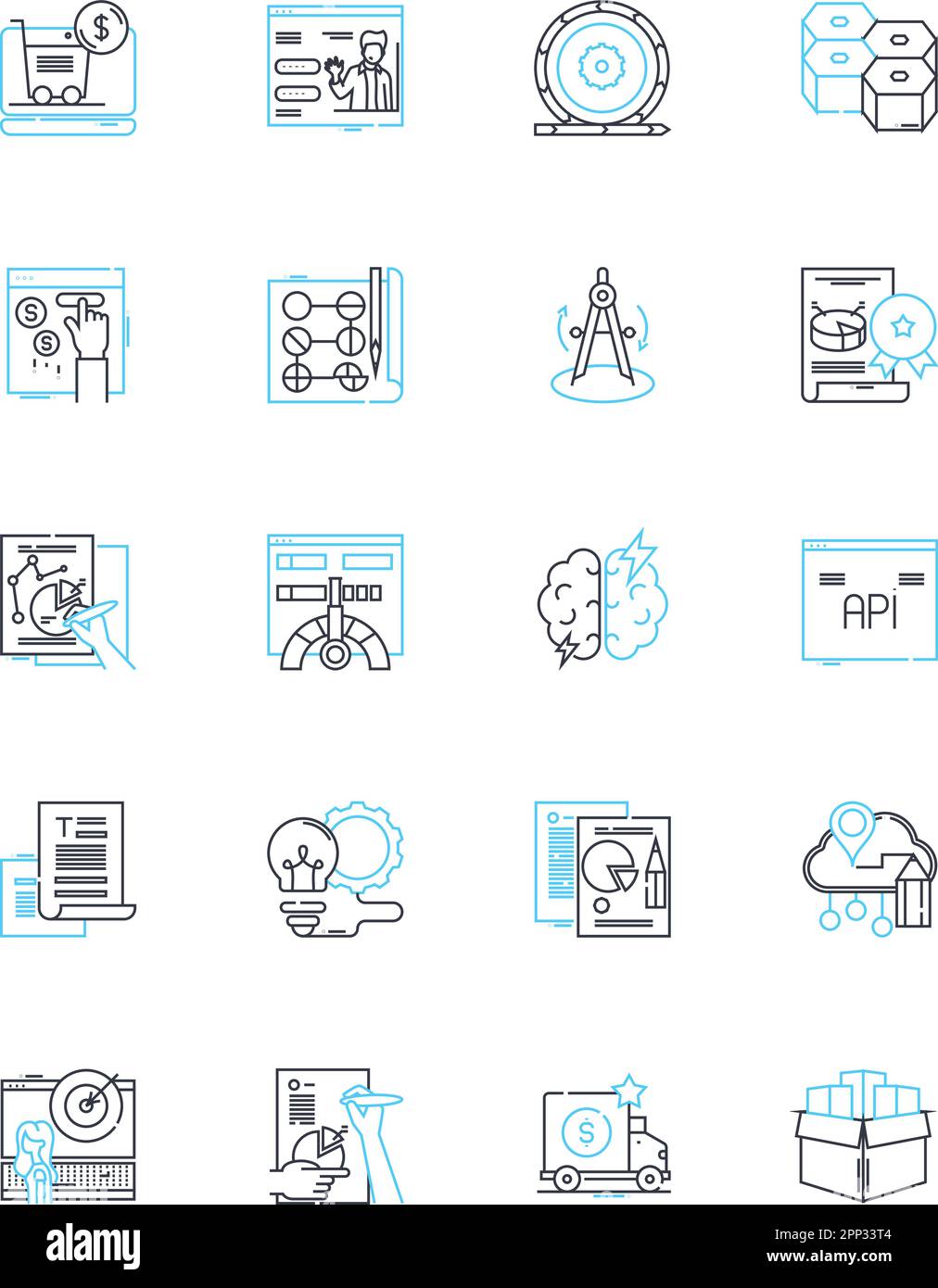 Sales company linear icons set. Growth, Prospects, Pipeline, Leads, Conversion, Revenue, Target ...