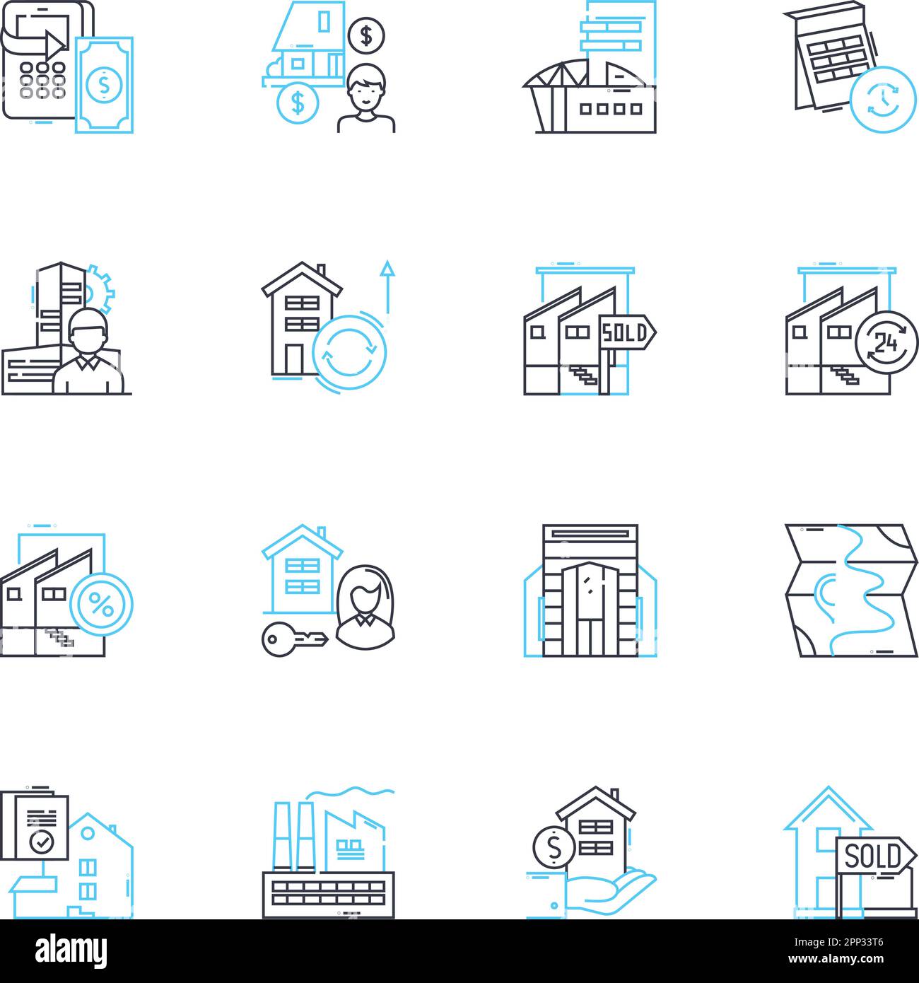 Sales equity linear icons set. Valuation, Shares, Acquisition ...
