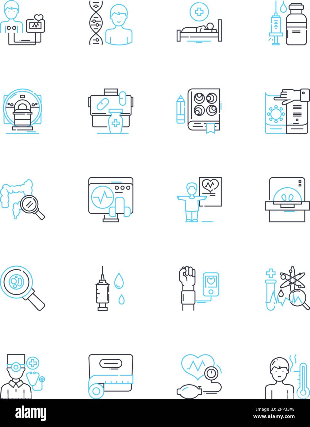 Clinical Applications linear icons set. Diagnosis, Treatment, Therapy ...