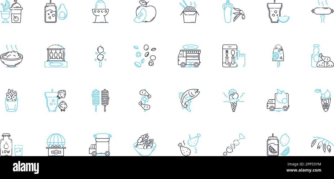 Culinary boutique linear icons set. Gourmet, Foodie, Artisanal, Farm-to ...