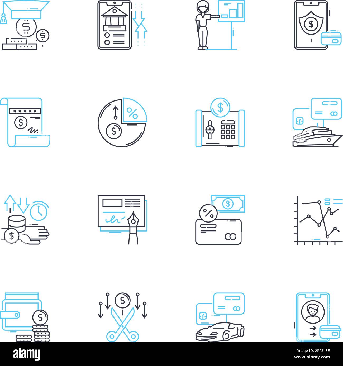 Fiscal responsibility linear icons set. Budgeting, Planning, Discipline ...