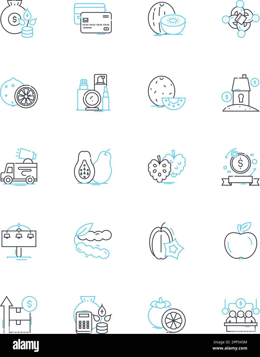 Commerce centers linear icons set. Logistics, Warehouse, Distribution ...