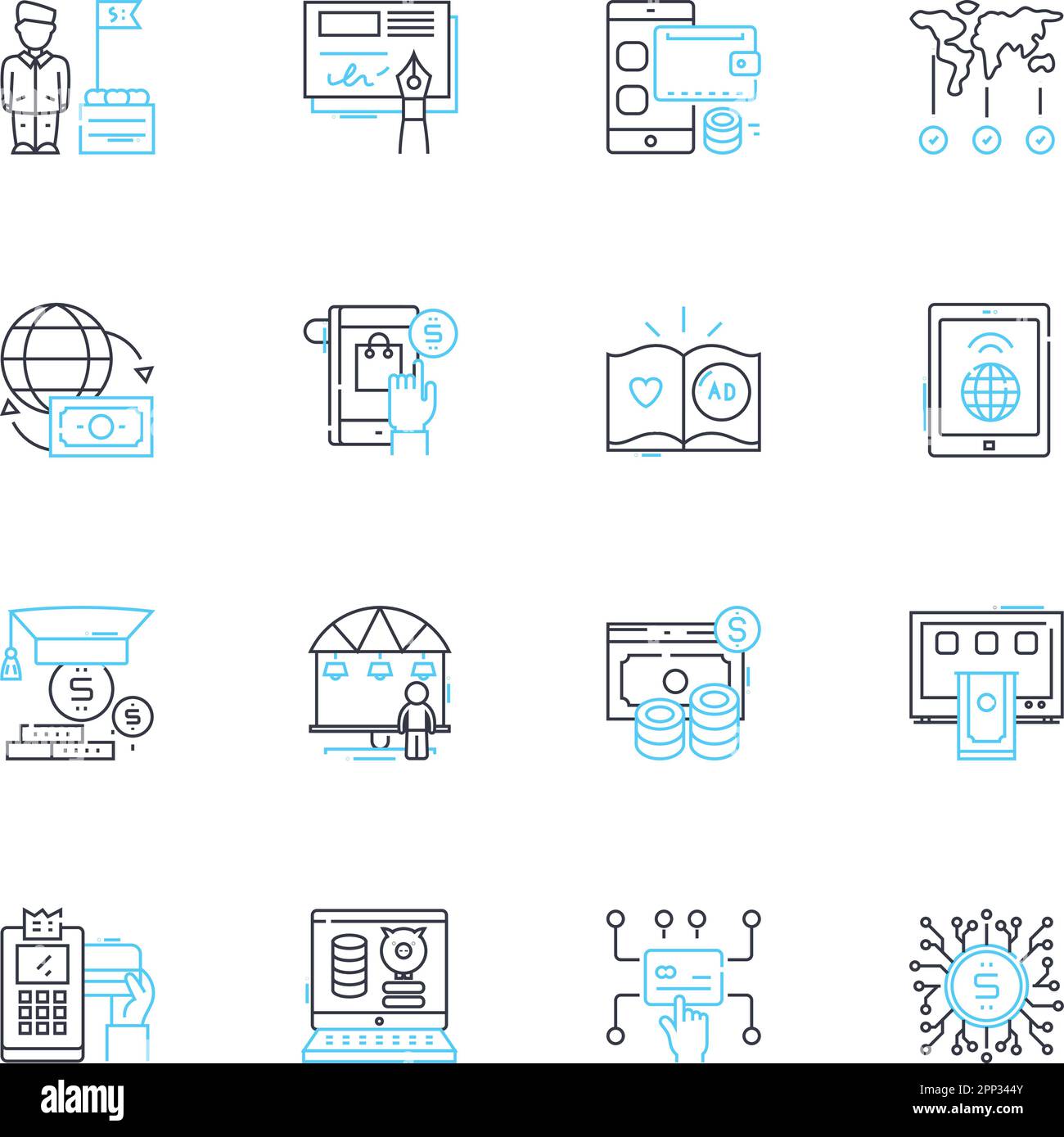 Mobile banking linear icons set. Convenience, Security, Efficiency, Accessibility, Automation ...