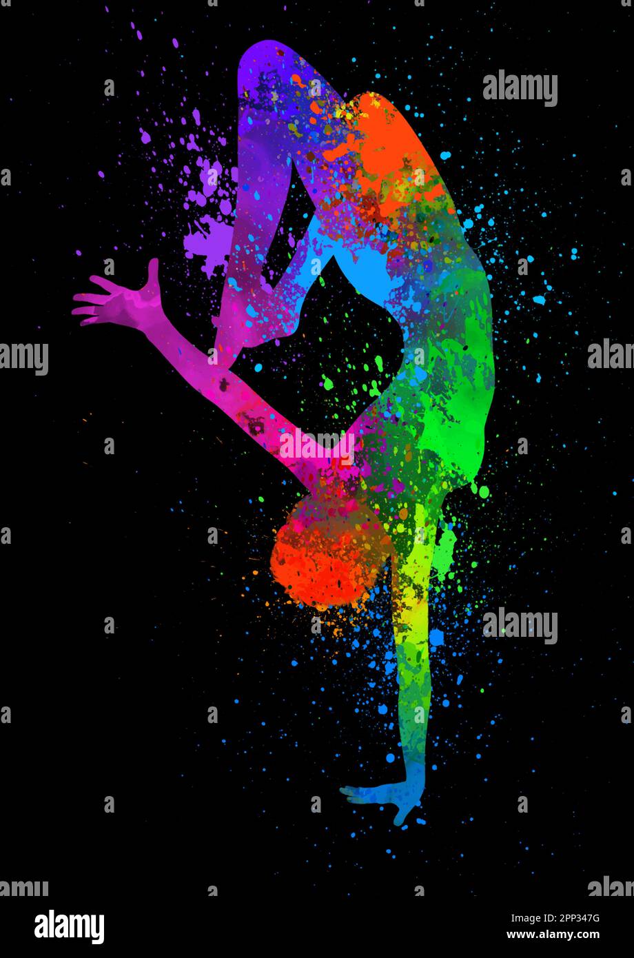 Watercolour splatter female silhouette in a modern dance pose Stock ...