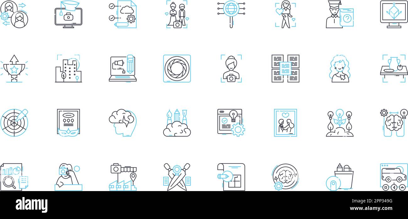 Social media and nerking linear icons set. Connections, Communication, Engagement, Collaboration ...
