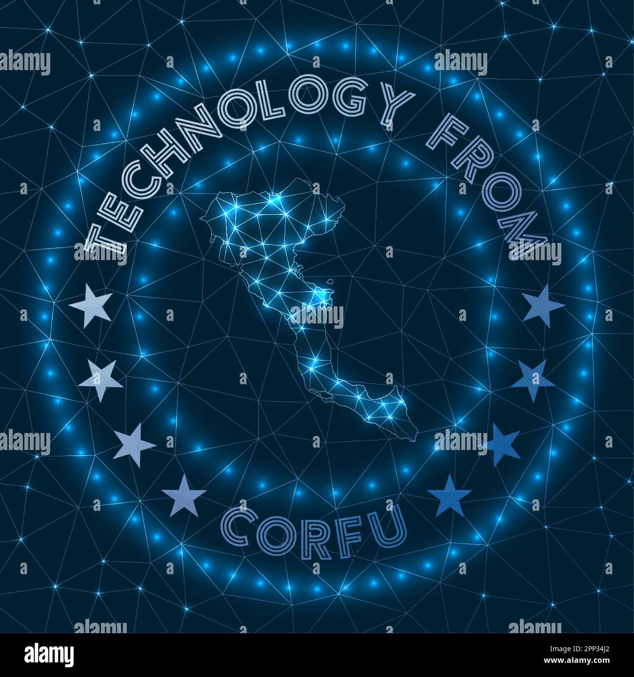 Technology From Corfu. Futuristic geometric badge of the island ...
