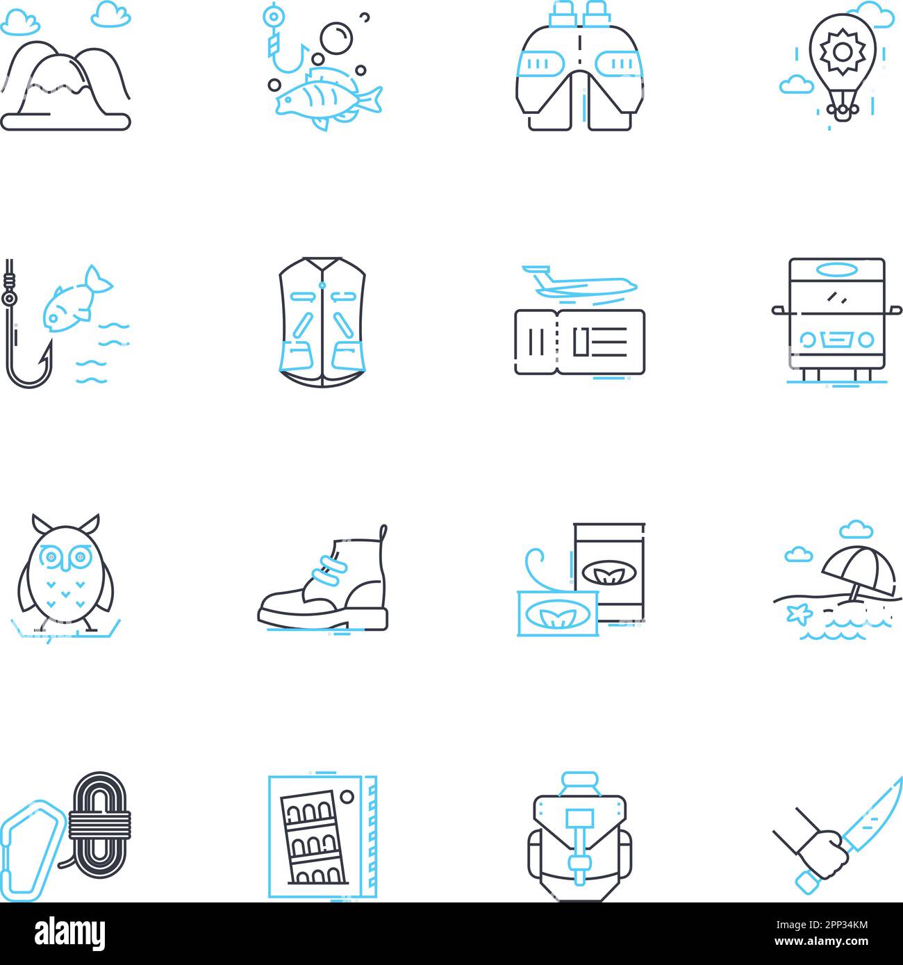 Sauntering linear icons set. Stroll, Amble, Wander, Promenade, Meander ...