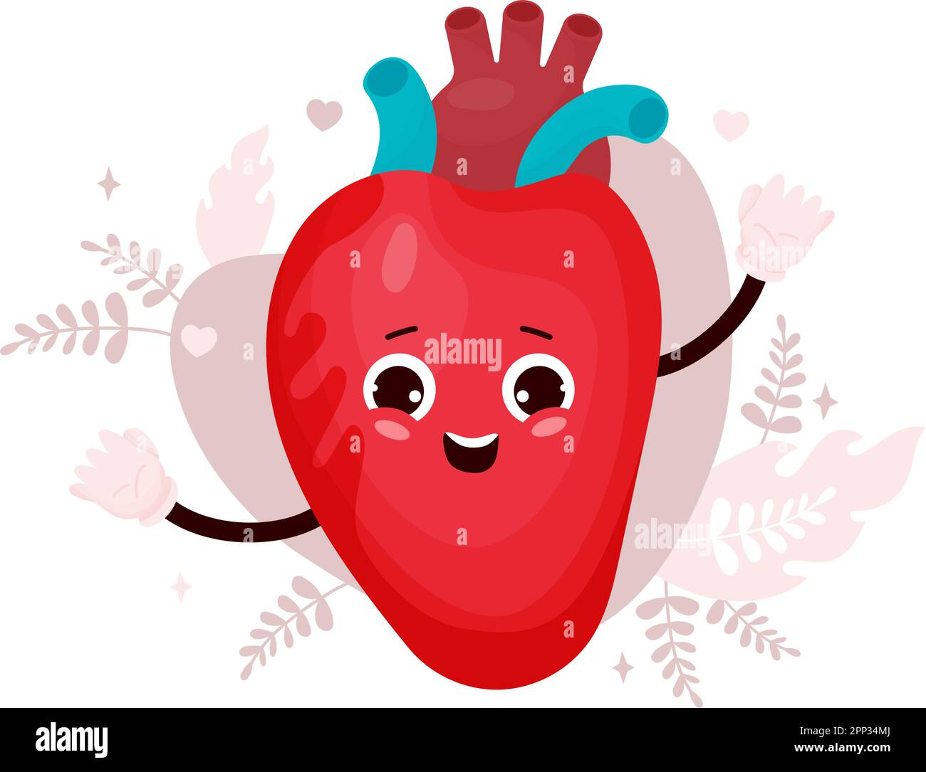 Cute cartoon smiling healthy heart character. Funny happy human cardiology organ. Vector ...