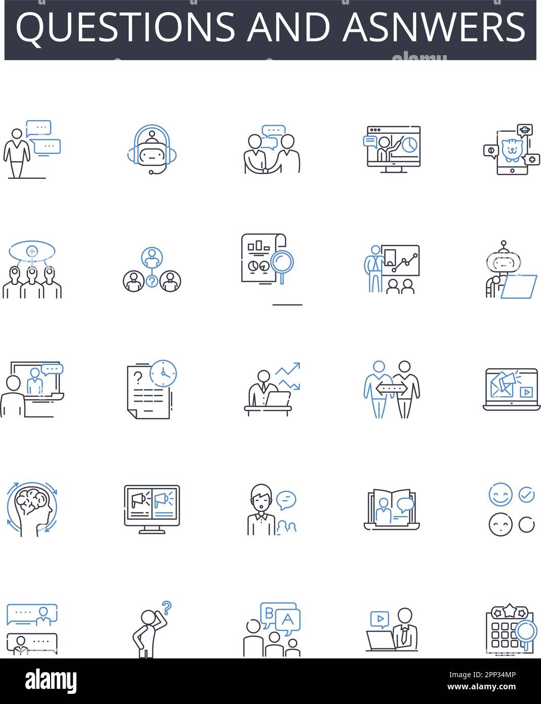 Questions And Asnwers Line Icons Collection Inquiries And Responses Interrogations And Replies