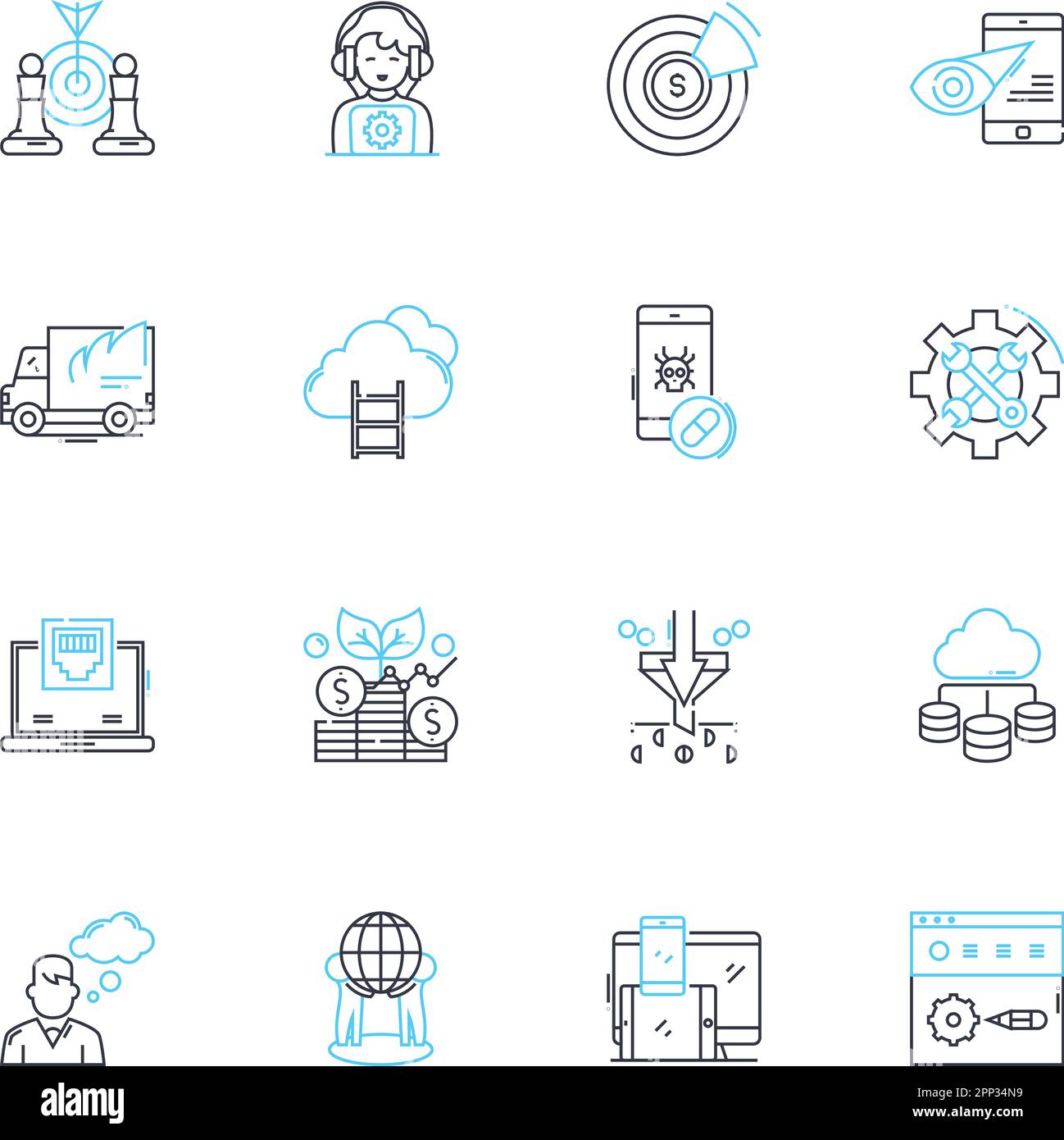 Email marketing linear icons set. Newsletter, Campaign, Subscriber, List, Automation, Conversion ...