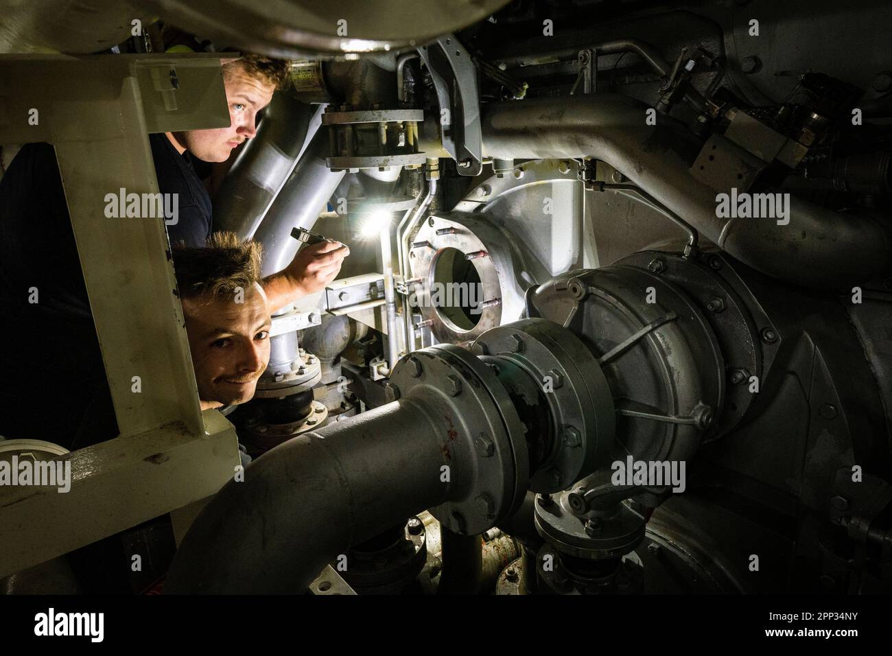 Royal Canadian Navy engineering personnel onboard HMCS Margaret Brooke ...