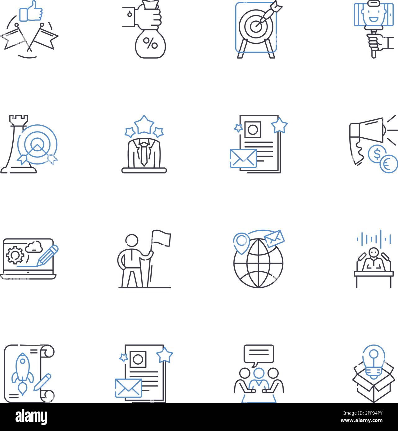 Outreach line icons collection. Engagement, Nerking, Advocacy ...