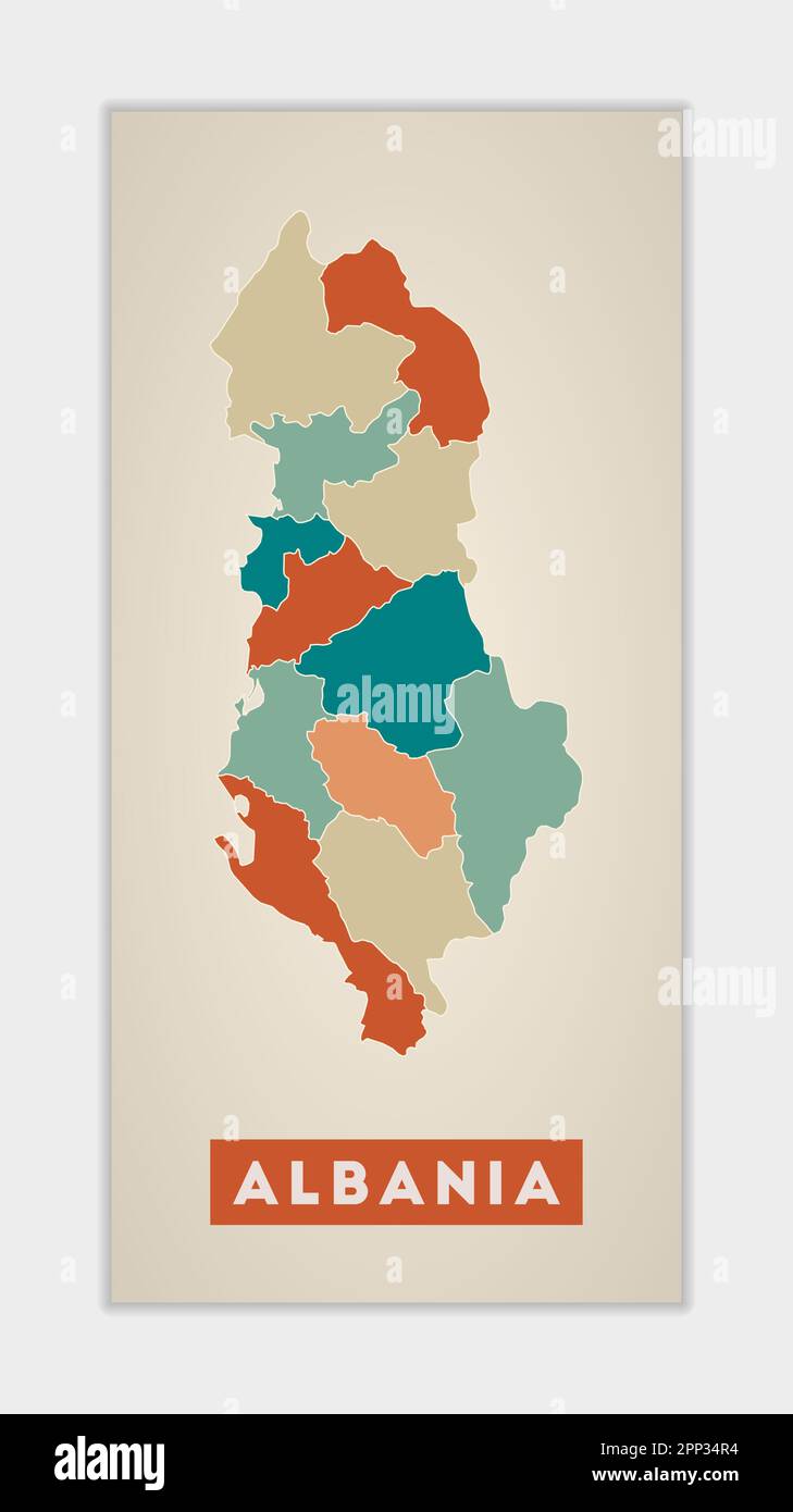 Albania poster. Map of the country with colorful regions. Shape of ...