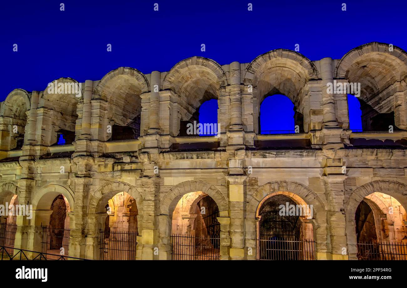 Roman Amphitheatre, Arles, Provence, France in night Stock Photo - Alamy