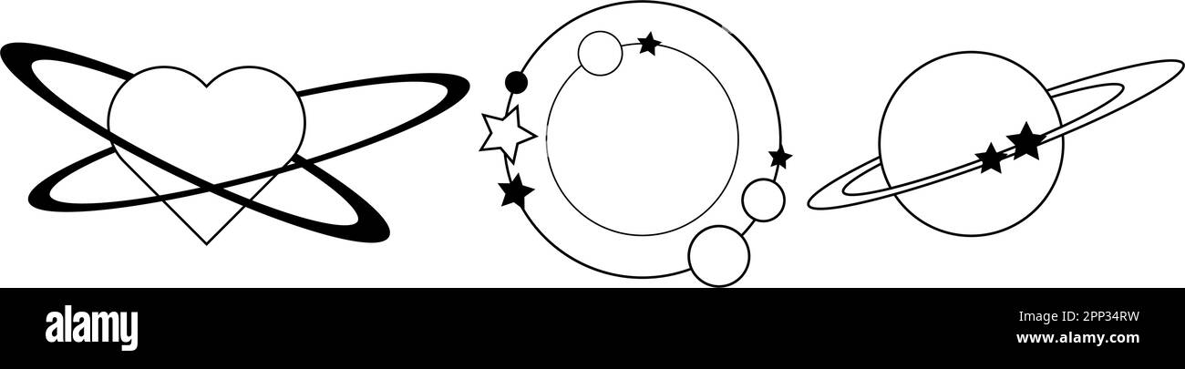 Fantasy planets set, galaxy, space, universe, cosmos, line icons Stock ...