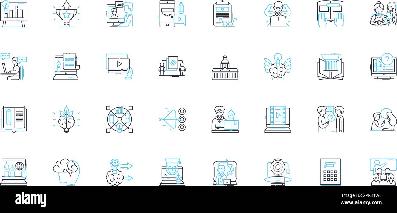 Online schooling linear icons set. Distance, Virtual, Education ...