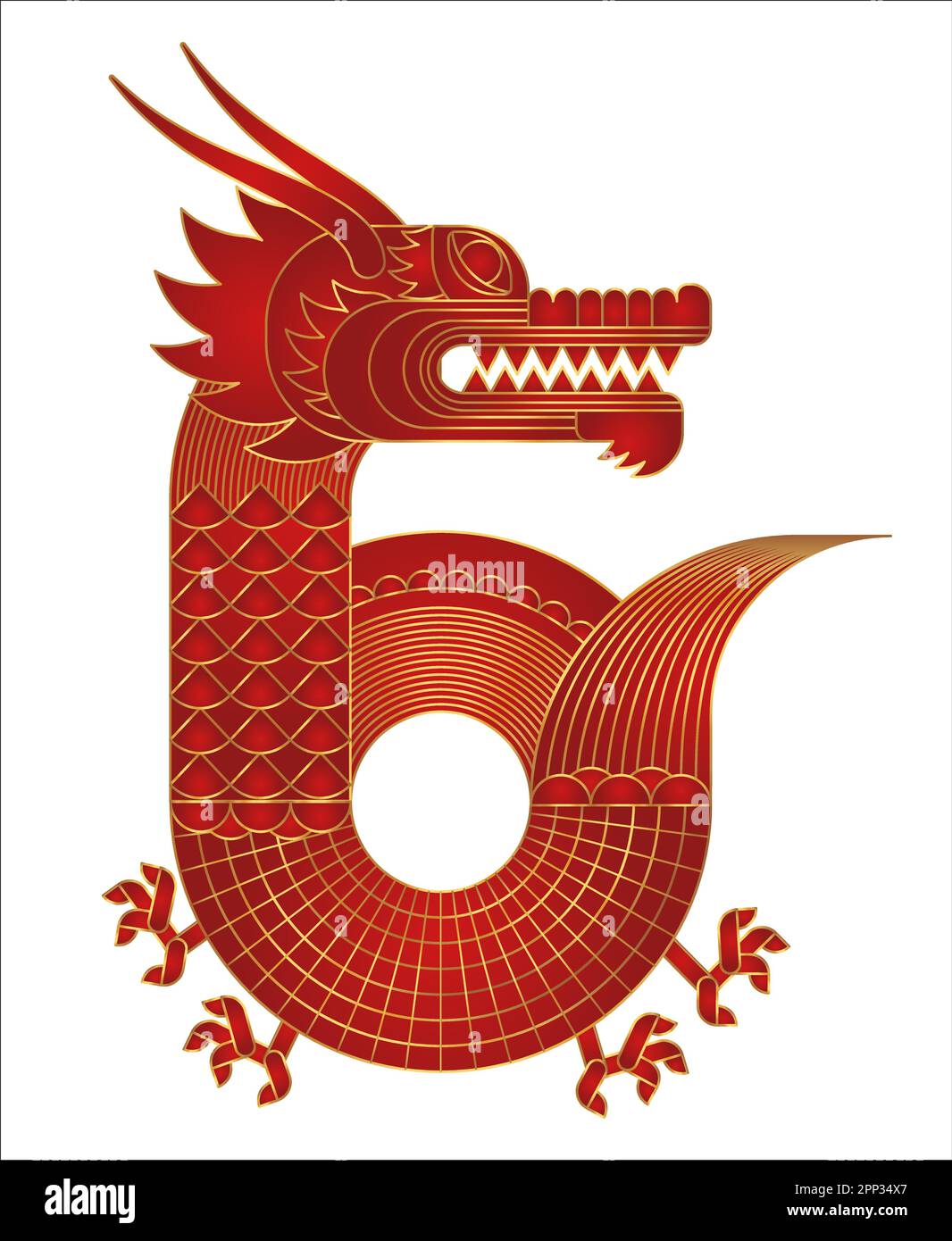 Luxury Red Gold abstract geometric chinese dragon. Modern shape design ...