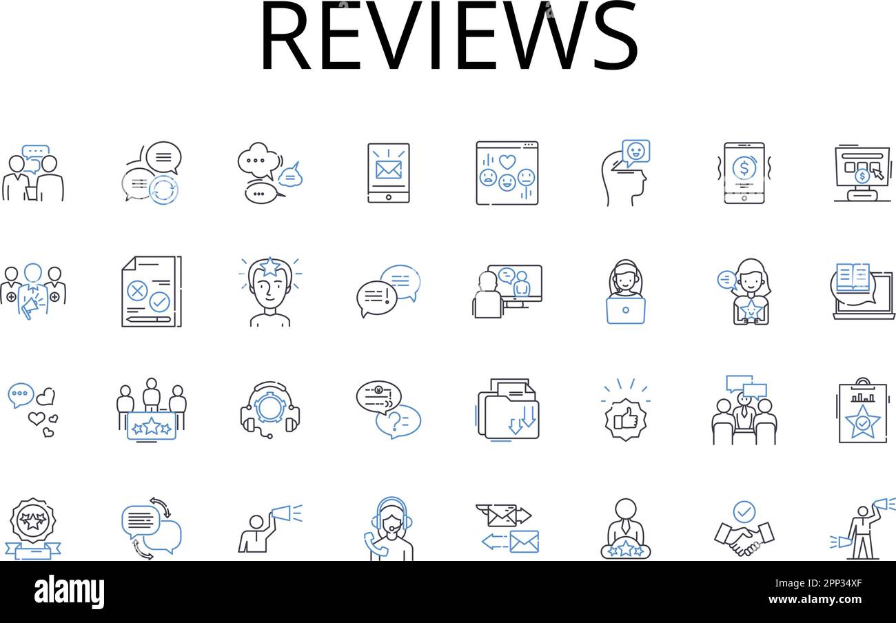 Reviews line icons collection. Feedback, Opinions, Assessments, Evaluations, Critiques, Thoughts ...