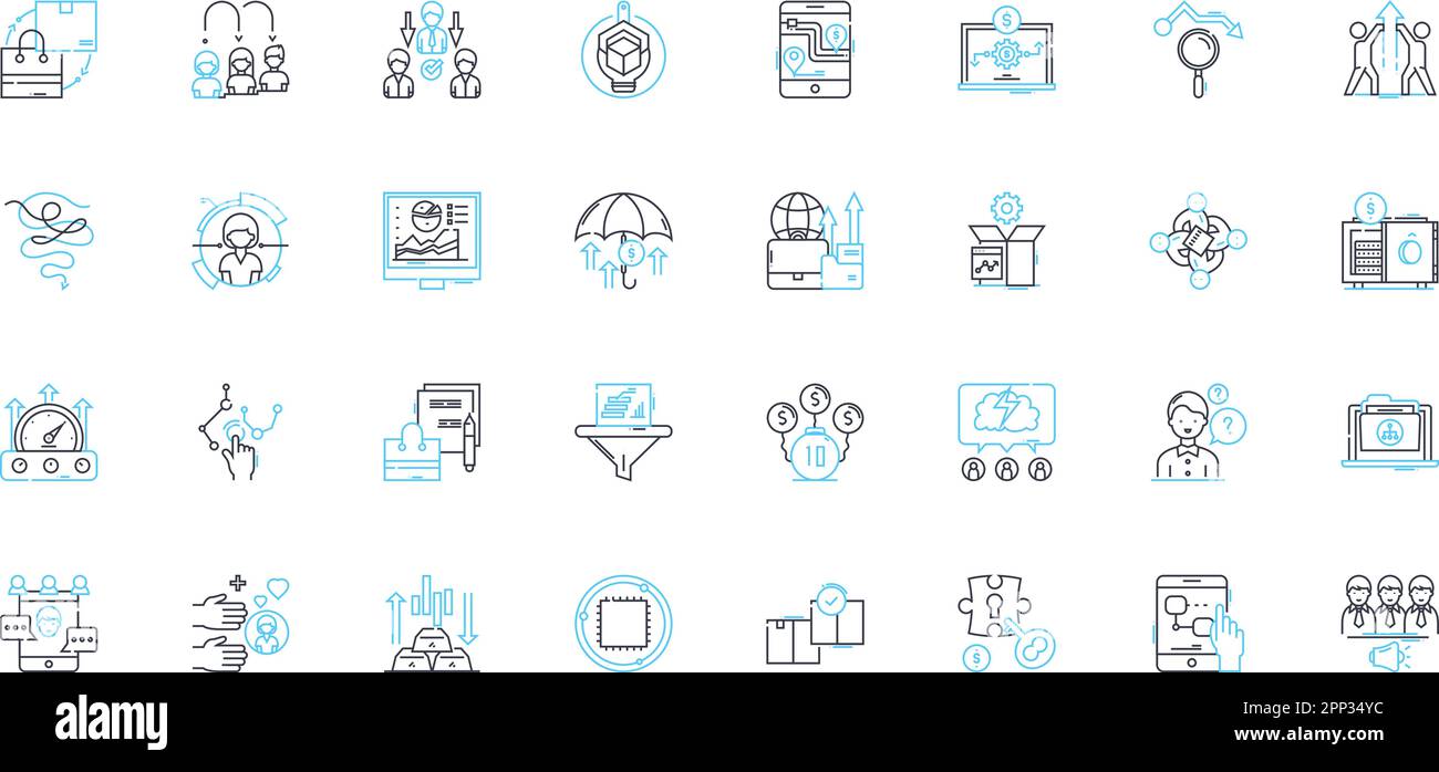 Fiscal Responsibility linear icons set. Budget, Savings, Debt ...