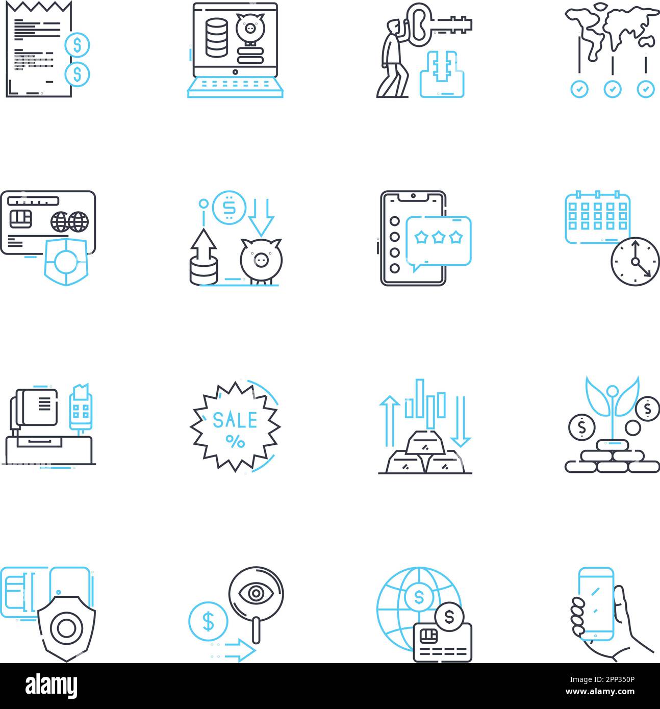 Remote banking linear icons set. Online, Mobile, Digital, E-banking ...