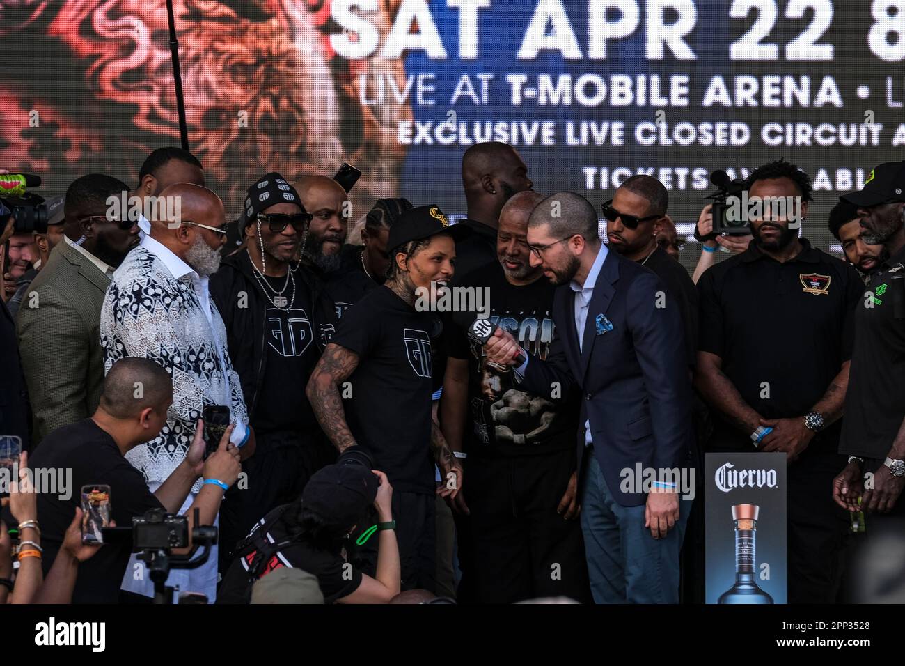 Las Vegas, Nevada, USA. 21st Apr, 2023. Gervonta ""˜Tank' Davis gives ...