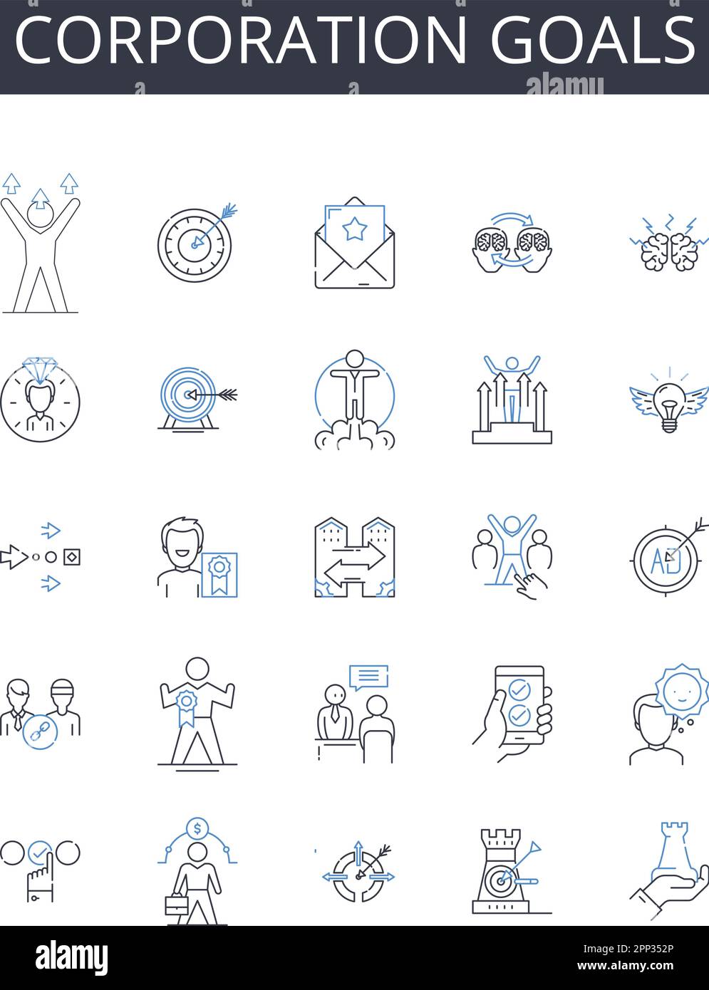 Corporation goals line icons collection. Business objectives, Company ...