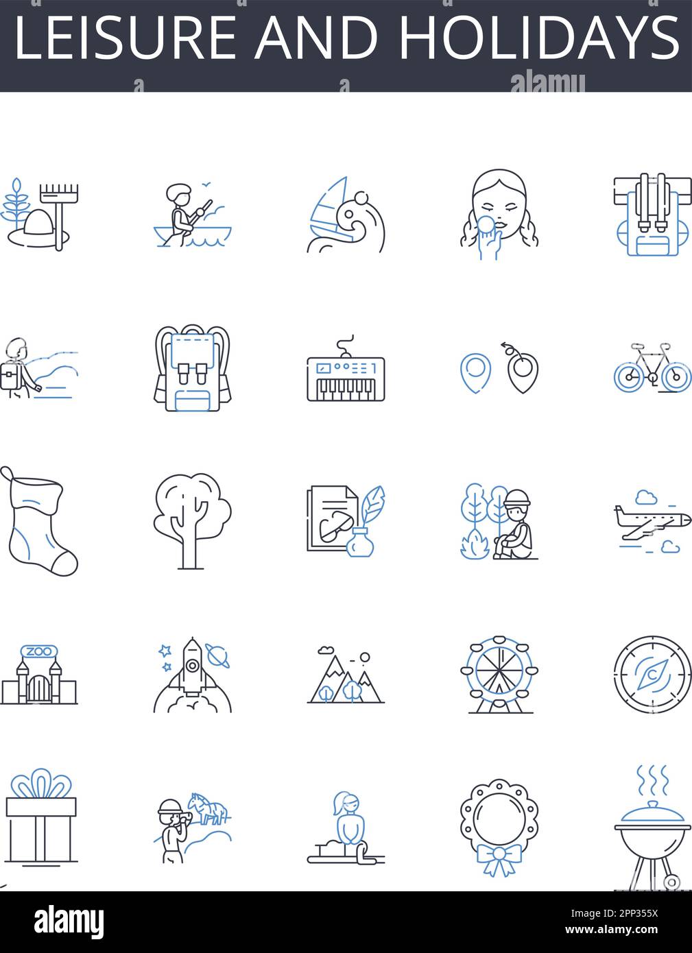 Leisure and holidays line icons collection. Peaceful retreat, Festive ... Leisure and holidays line icons collection. Peaceful retreat, Festive ...
