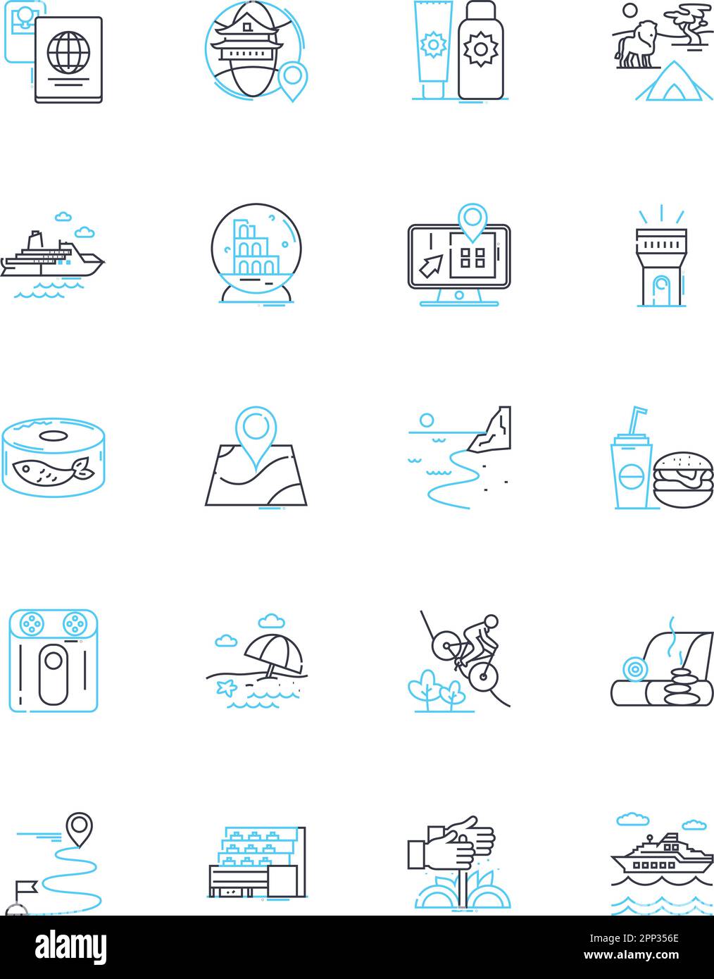 Road trip linear icons set. Adventure, Freedom, Exploration, Wanderlust ...