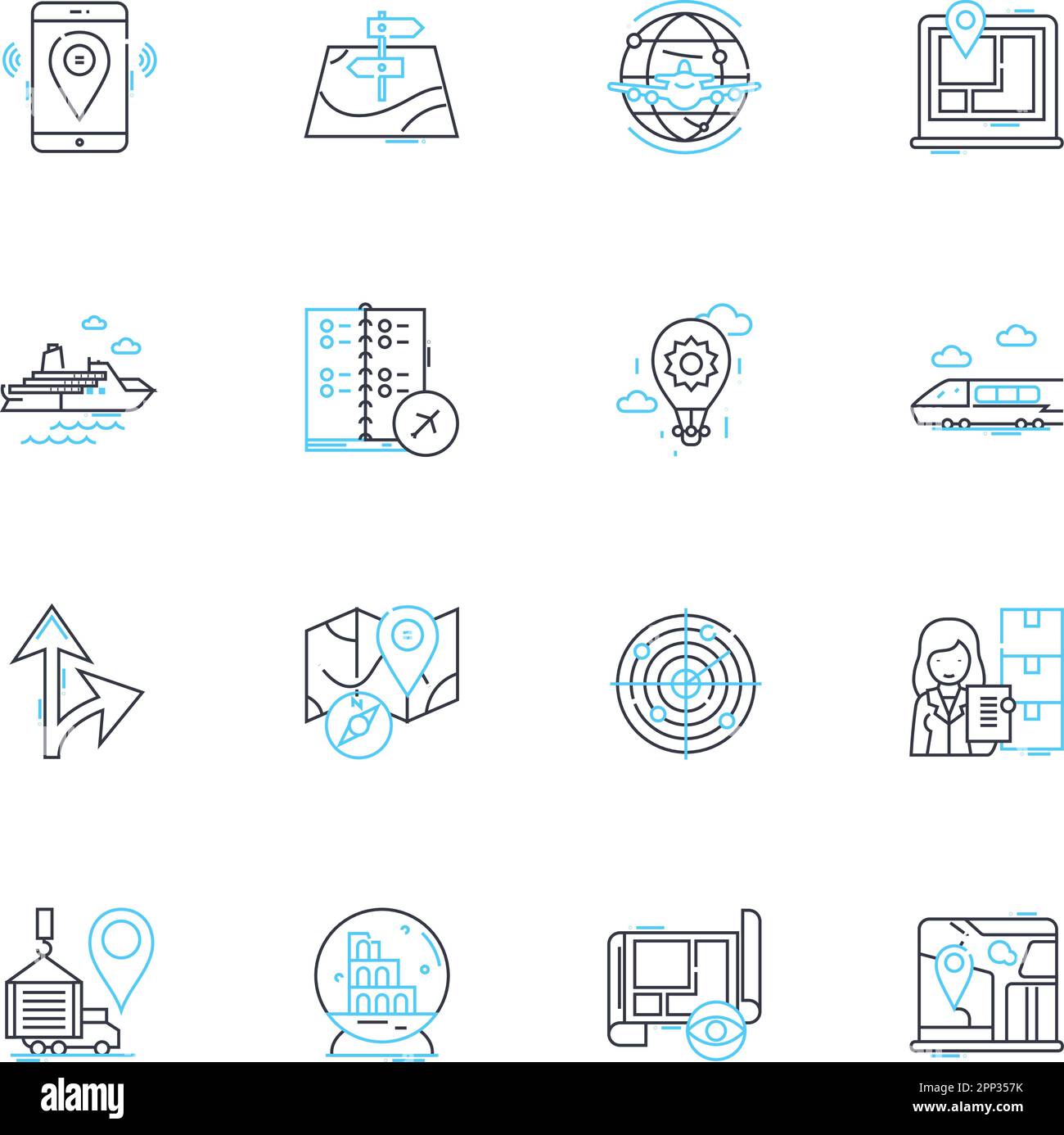Planetary migration linear icons set. Exoplanets, Gravitational, Orbit ...