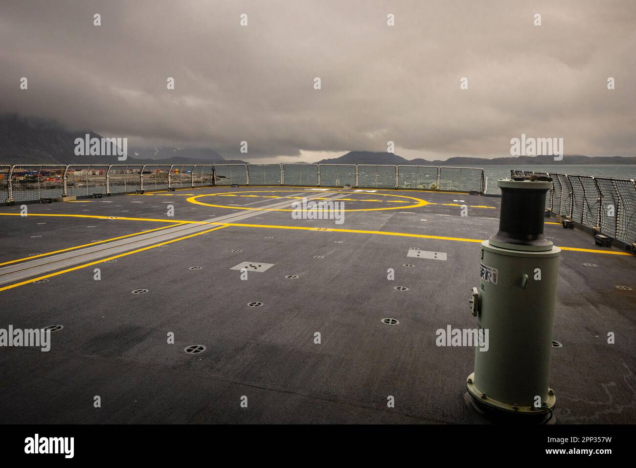 HMCS Margaret Brooke in the fjord leading to the port of Nuuk ...