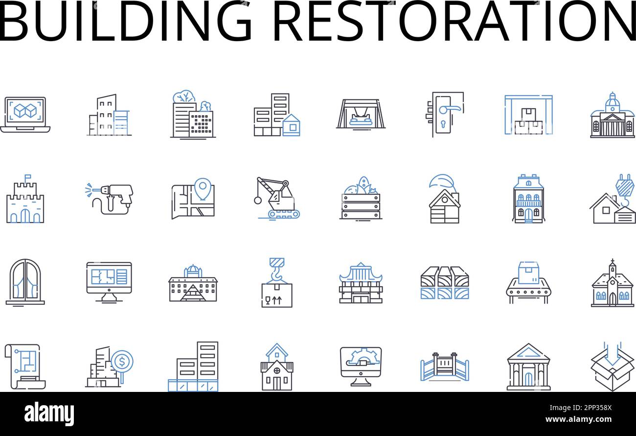 Building restoration line icons collection. Home refurbishment ...